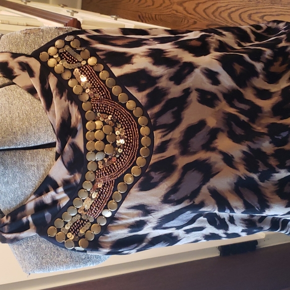 Worthington | Tops | Worthington Leopard Print Beaded Chest Tank | Poshmark